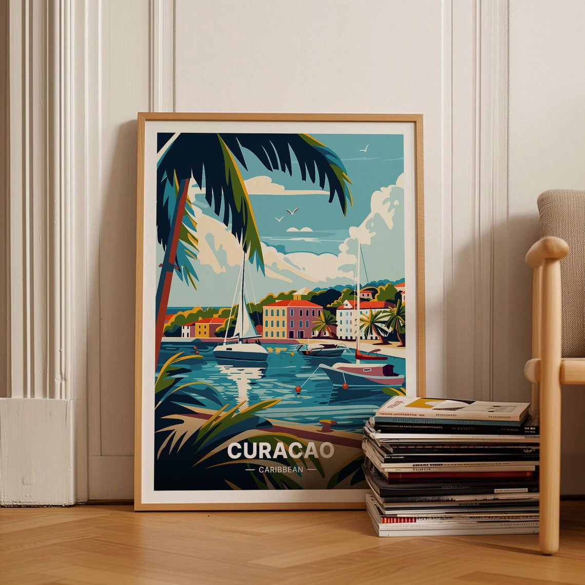 Curaã§Ao Travel Poster, Caribbean Island Art, Home Office Decor ...
