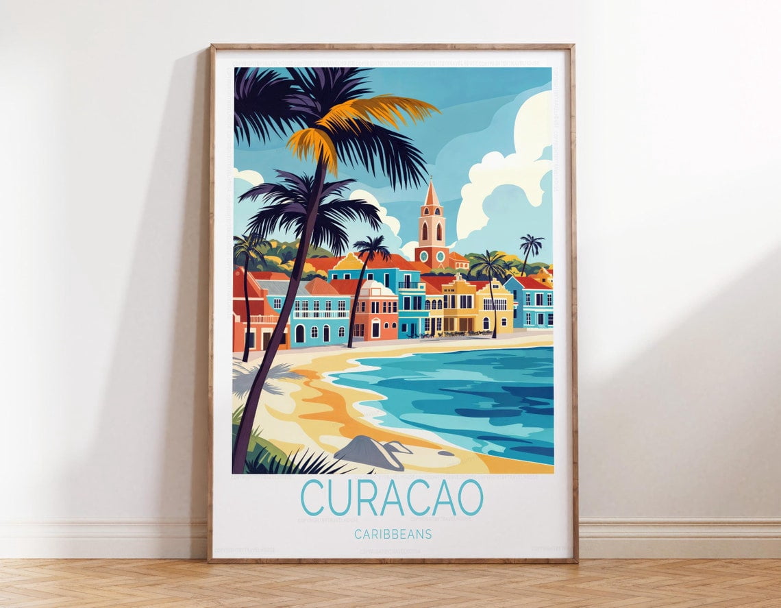 Curacao Caribbean Island Coastal Wall Art, Unframed Paper Print Size ...