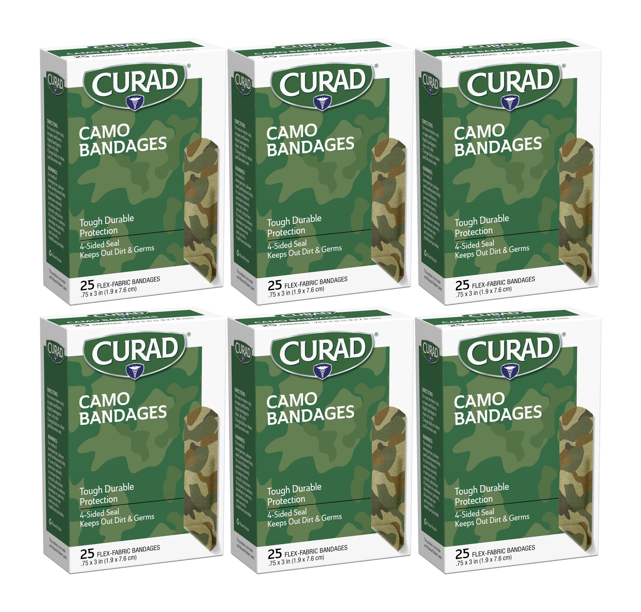 Curad Adhesive Bandages, Green Camouflage, 3/4" x 3", 25/Box, 6 Pack ...