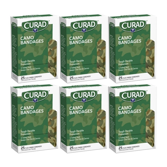 Curad Adhesive Bandages, Green Camouflage, 3/4" x 3", 25/Box, 6 Pack ...