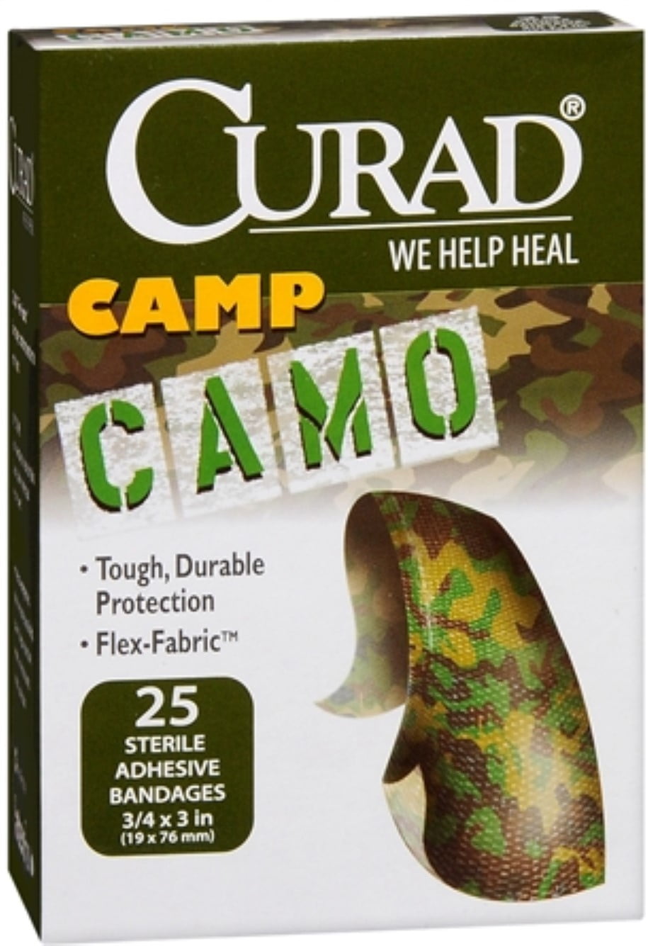 Curad Camp Camo Bandages, 25 Each, One Size Brown for Knuckles, Knees ...