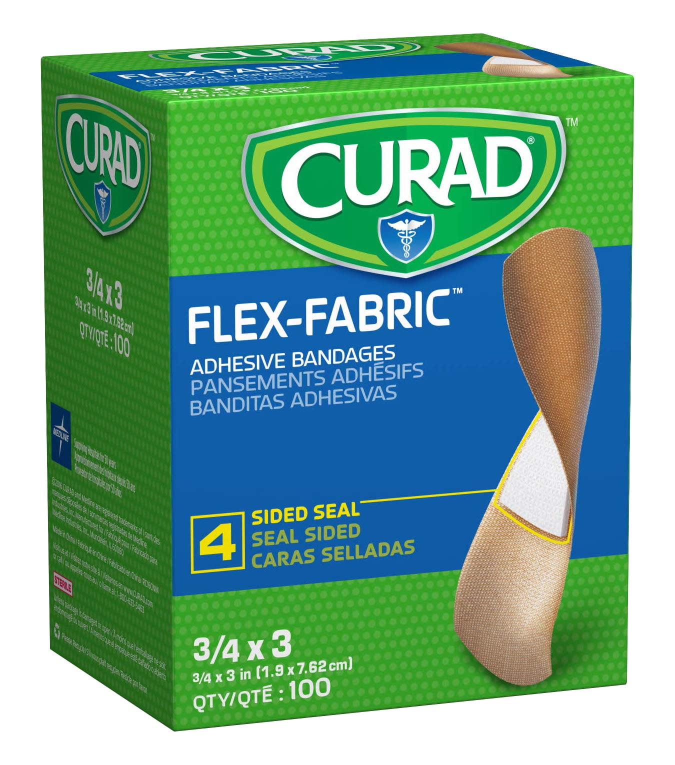 Curad Flex Fabric Adhesive Bandages, Bandage Size is 3/4" x 3" (Box of ...