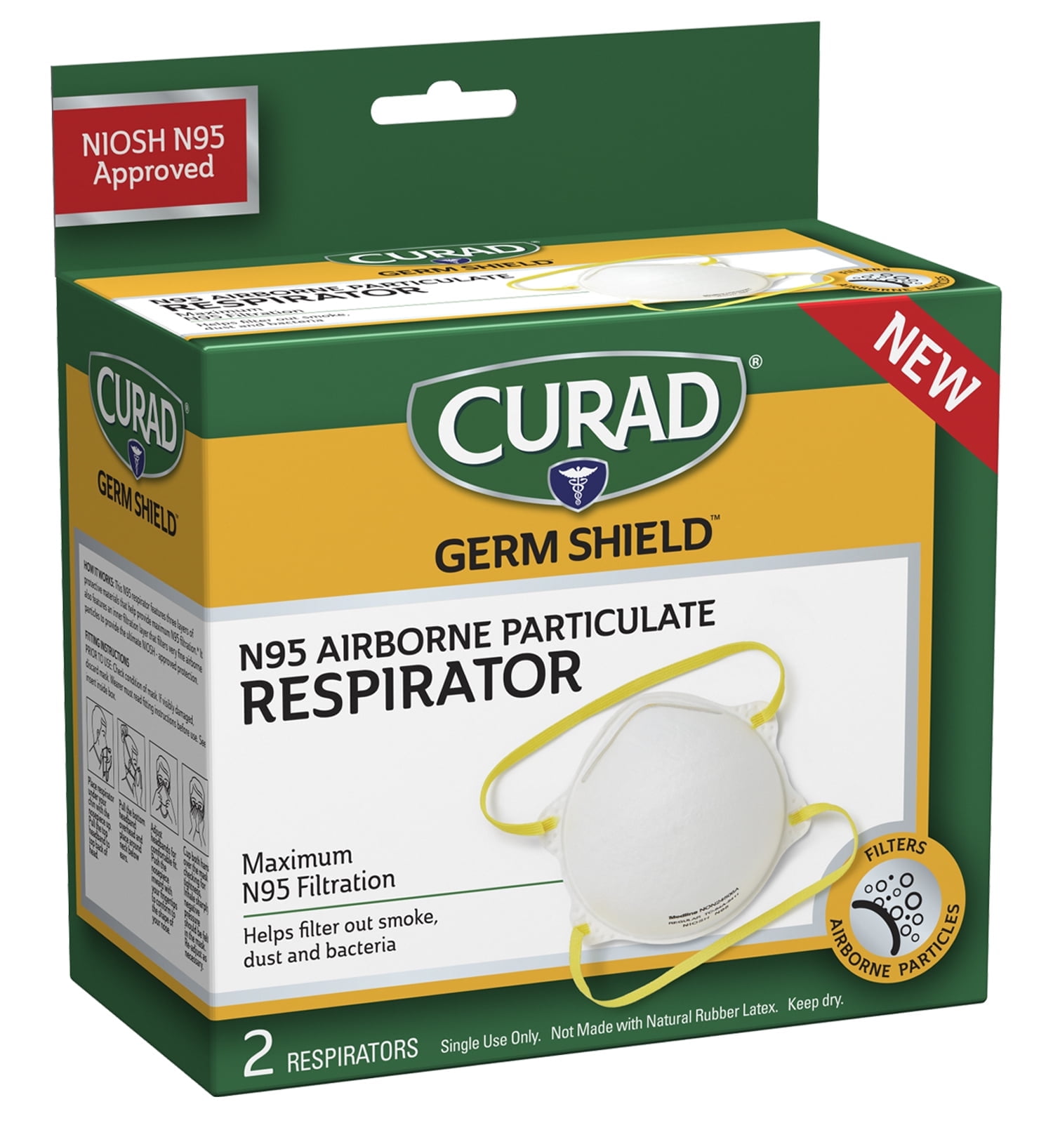 Curad N95 Airborne Particulate Respirator Face Mask, Filters 95%, One ...