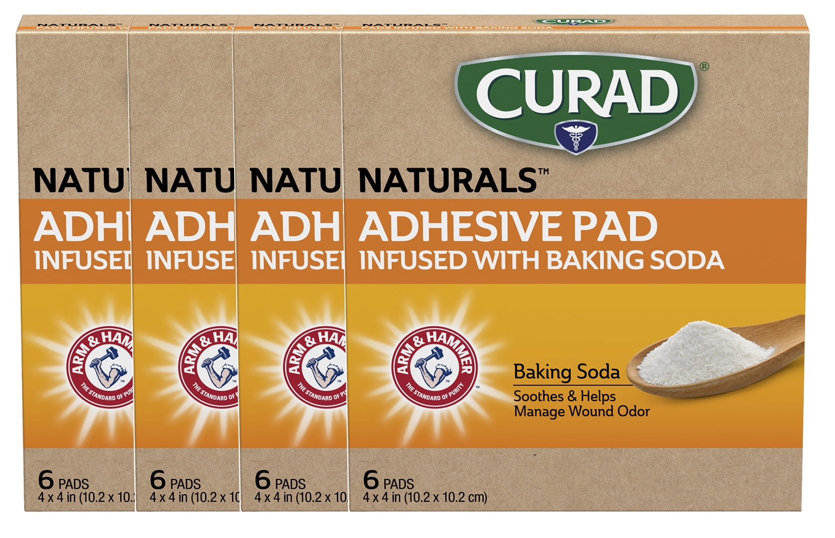 Curad Naturals Arm & Hammer Baking Soda Bandages 4" x 4", 24 Count, For ...