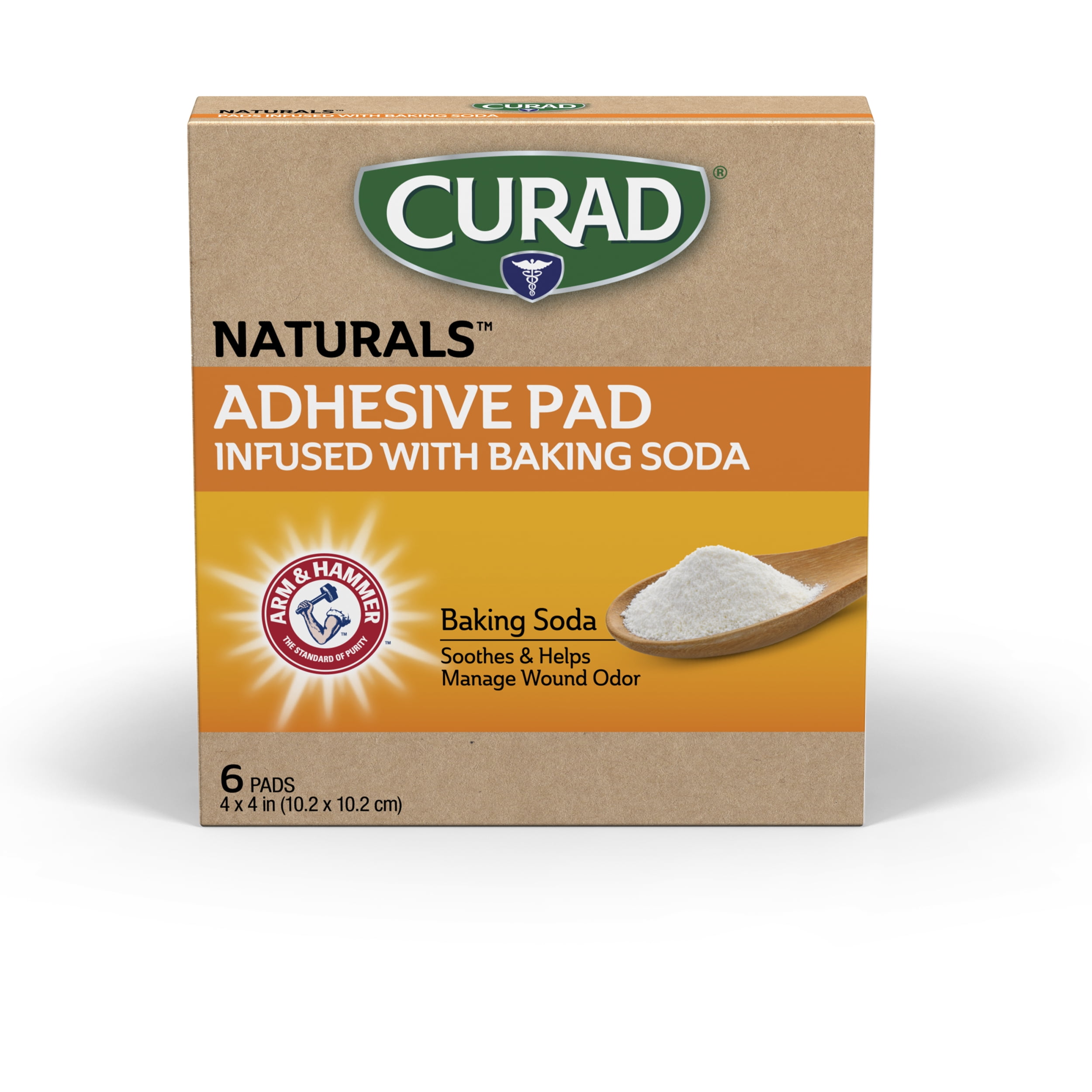 Curad Naturals Arm & Hammer Baking Soda Bandages 4" x 4", For Scrapes ...