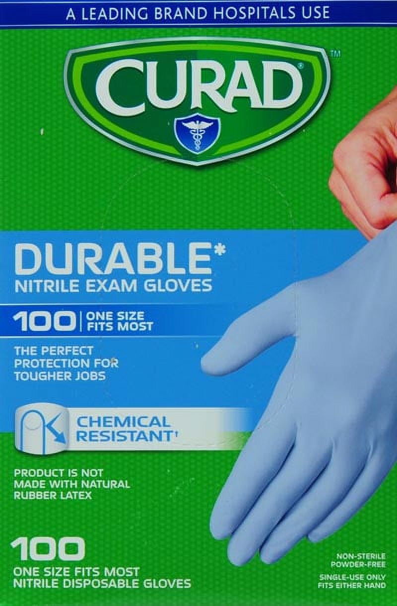 Curad Durable Disposable Nitrile Powder-Free Exam Gloves, 100 Ct, Blue ...