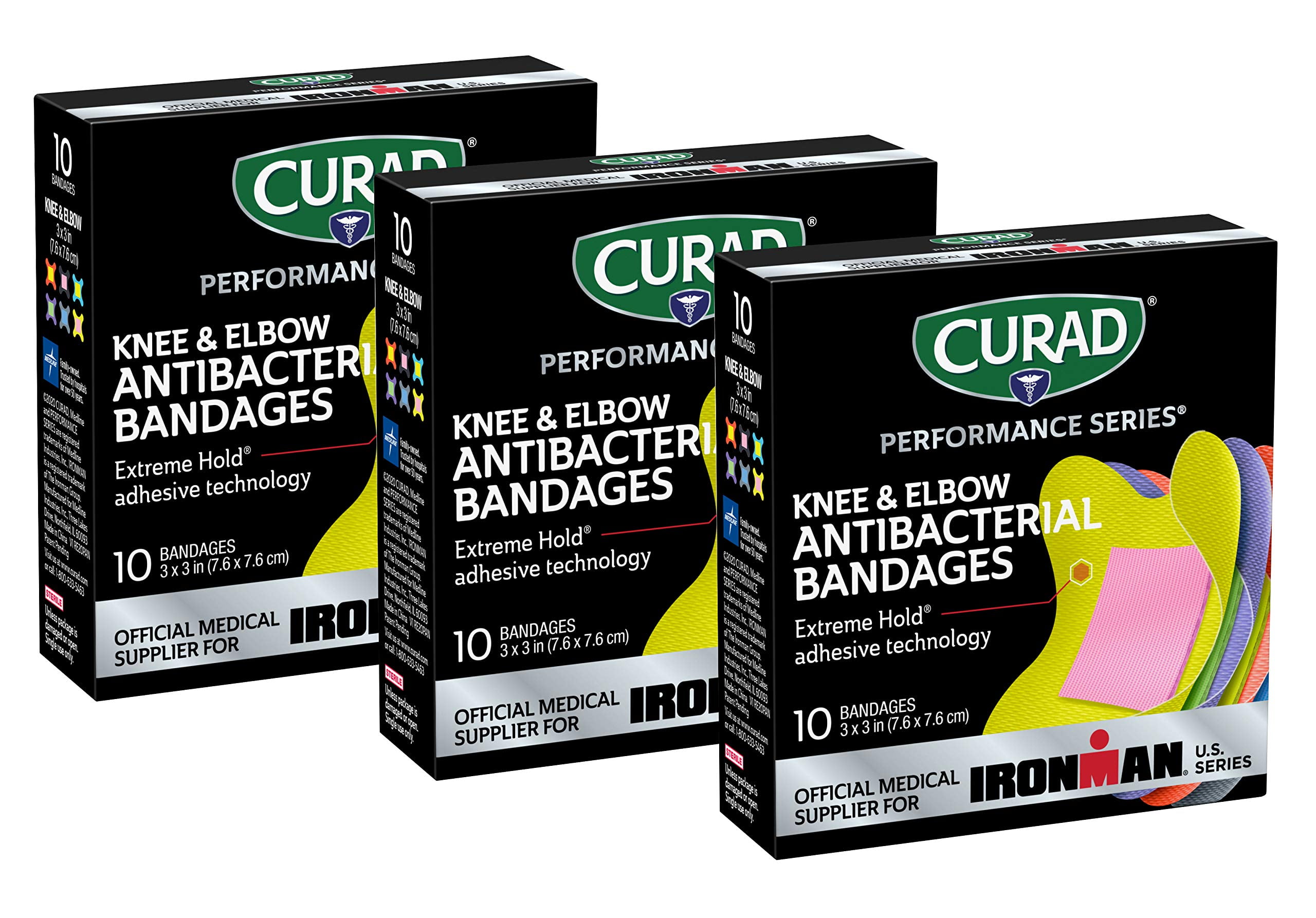 Curad Performance Series Ironman Knee and Elbow Antibacterial Bandages ...