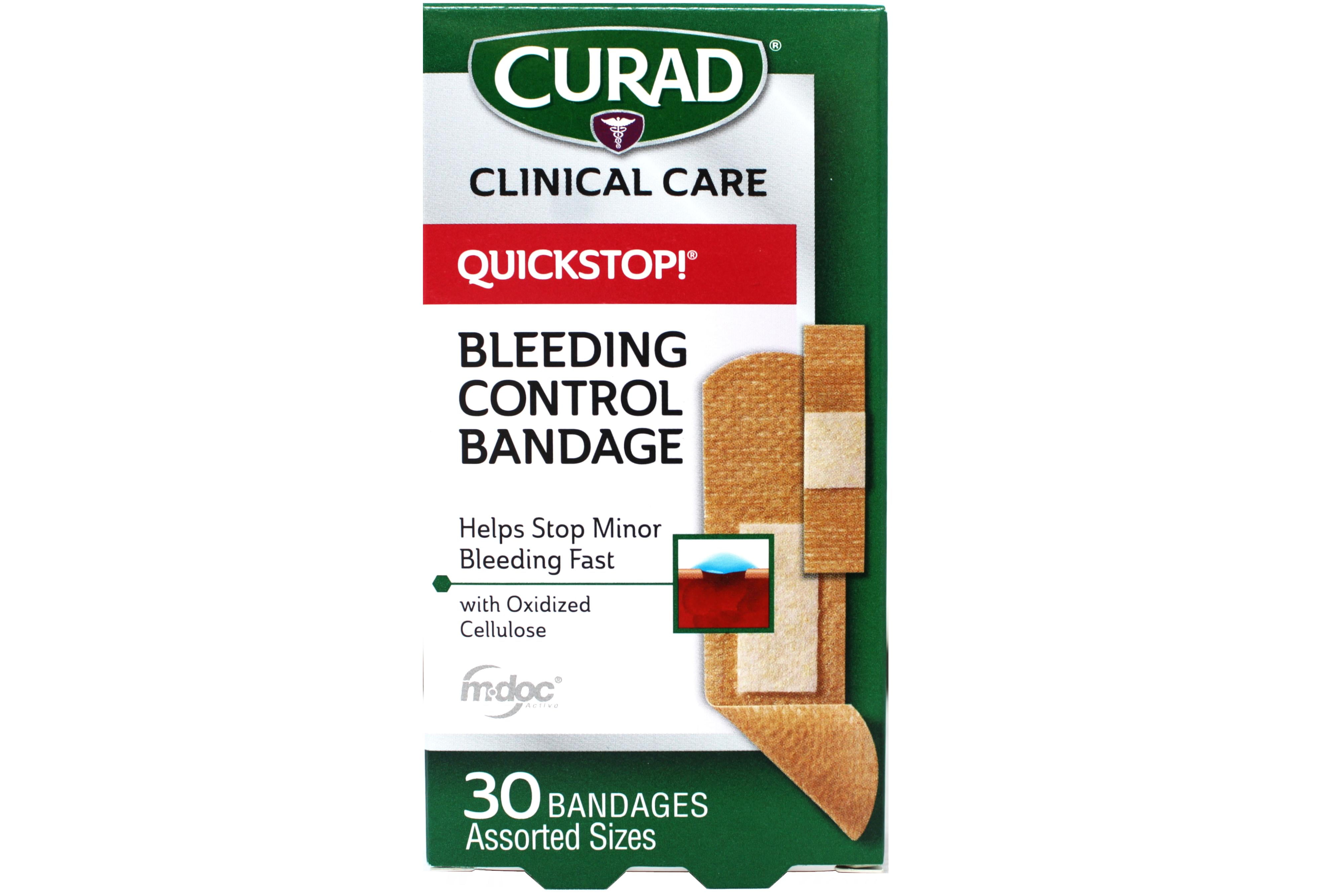 Curad QuickStop Clotting Bandages, Flex-Fabric, Assorted Sizes, 30 ...