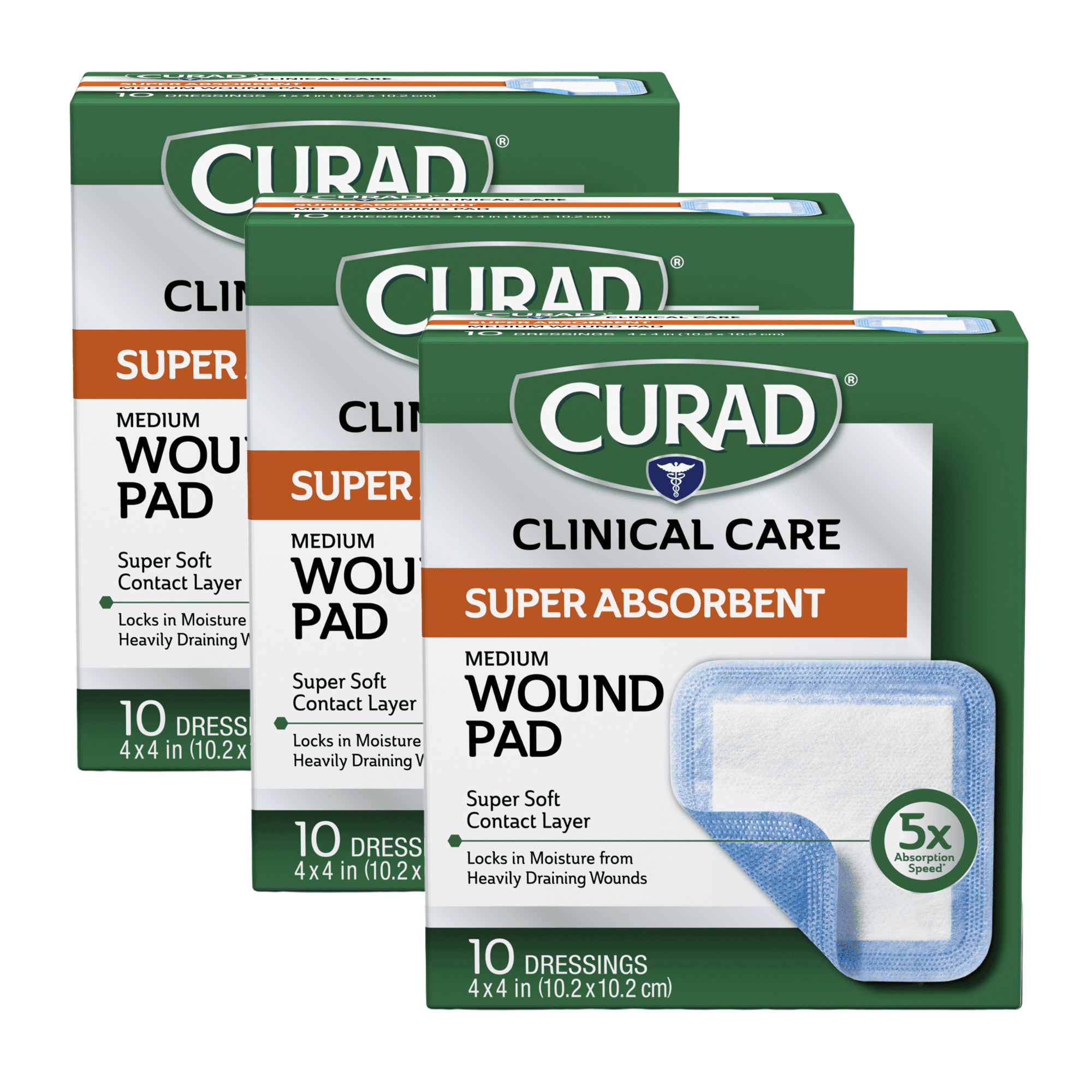 "CURAD Super Absorbent Wound Pad, Medium, 4"" x 4"", First Aid Surgical ...