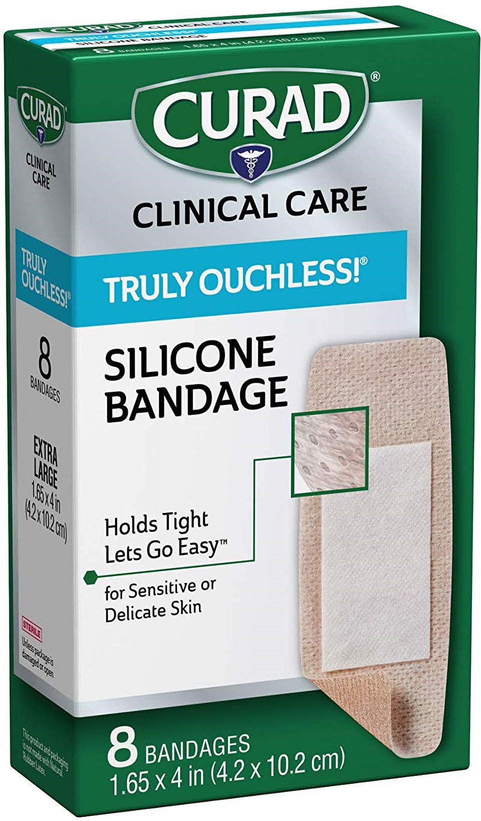 Curad Ouchless Silicone Bandages X-Large 4x1.65 Inches Repositionable ...