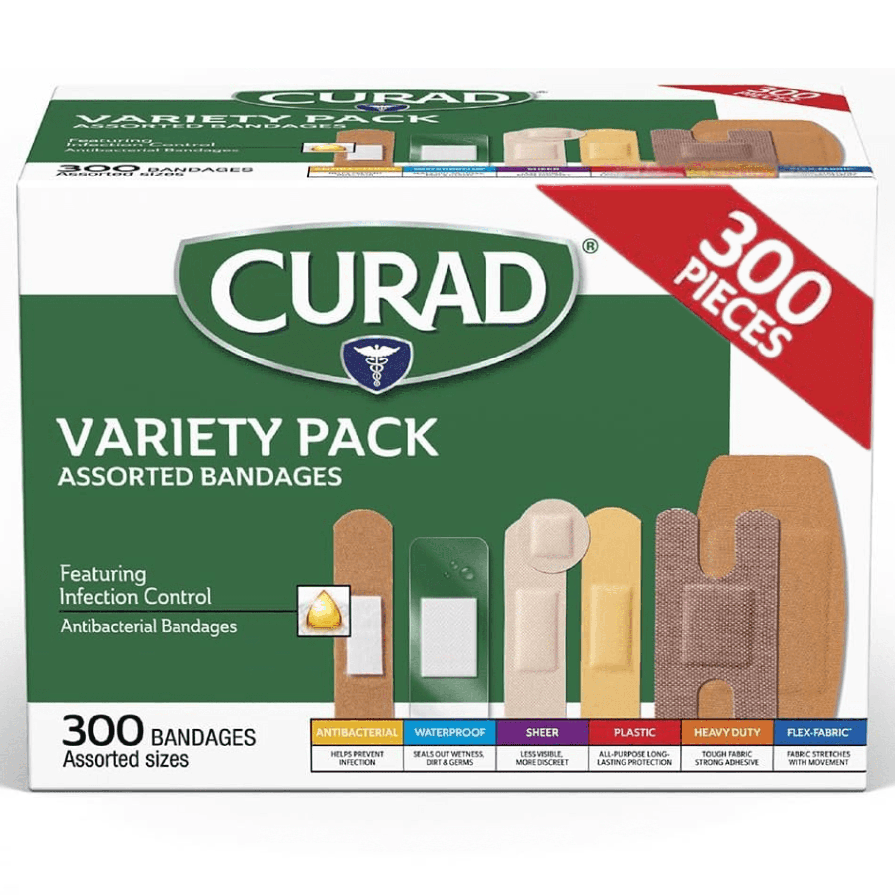 Curad Variety Pack Flexible, Waterproof & Antibacterial Adhesive ...