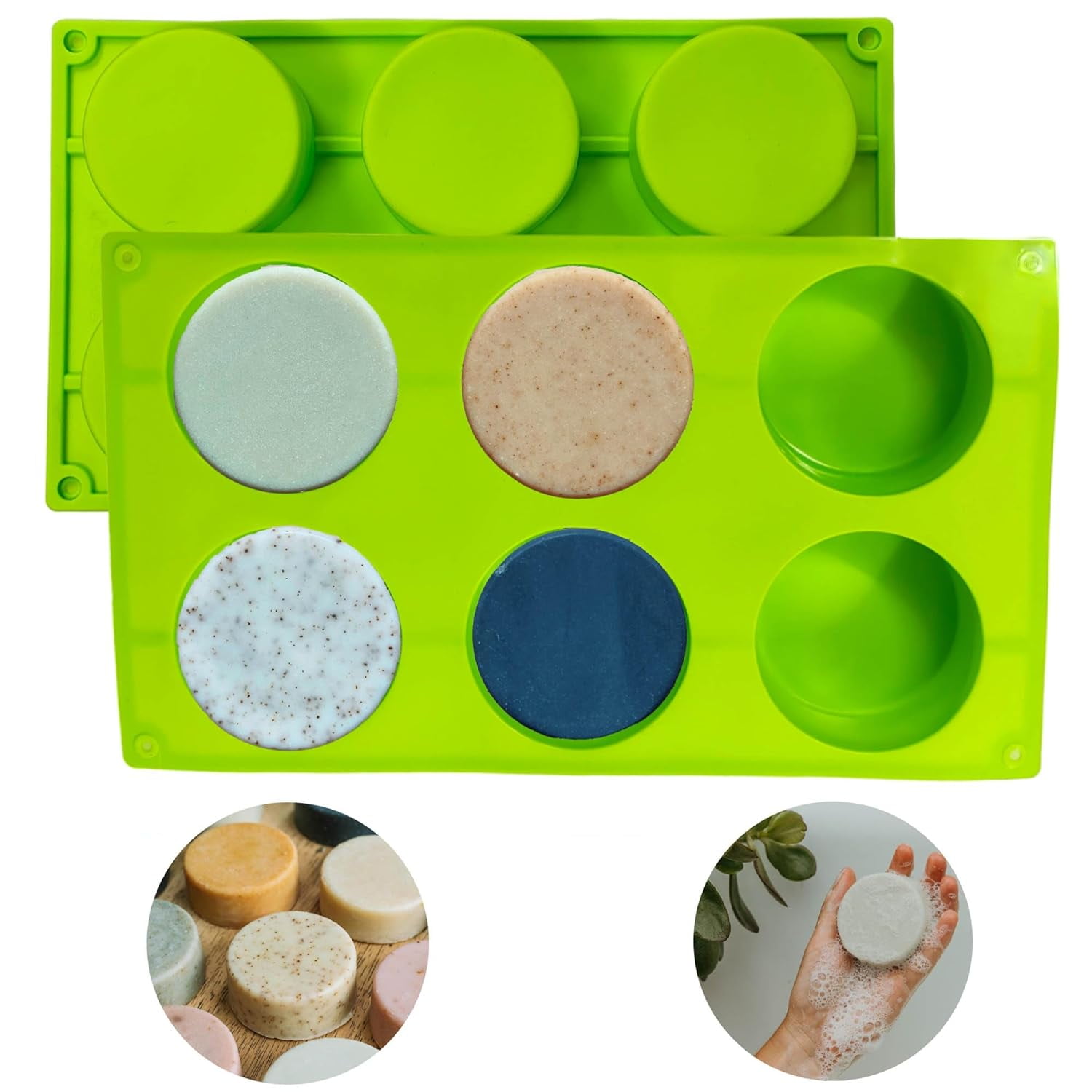 Curated Cart Large Round Silicone Molds for Soap 6Cavity Cylinder Mould NonStick Soap Pan Oval ...