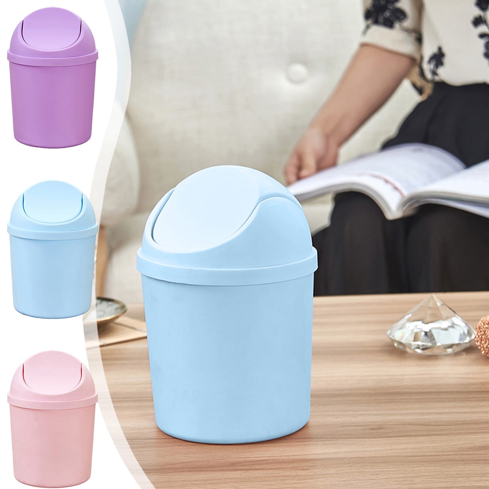 Curated Picks, Mini Desktop Trash Can, Plastic Storage Bin, Open Lid ...