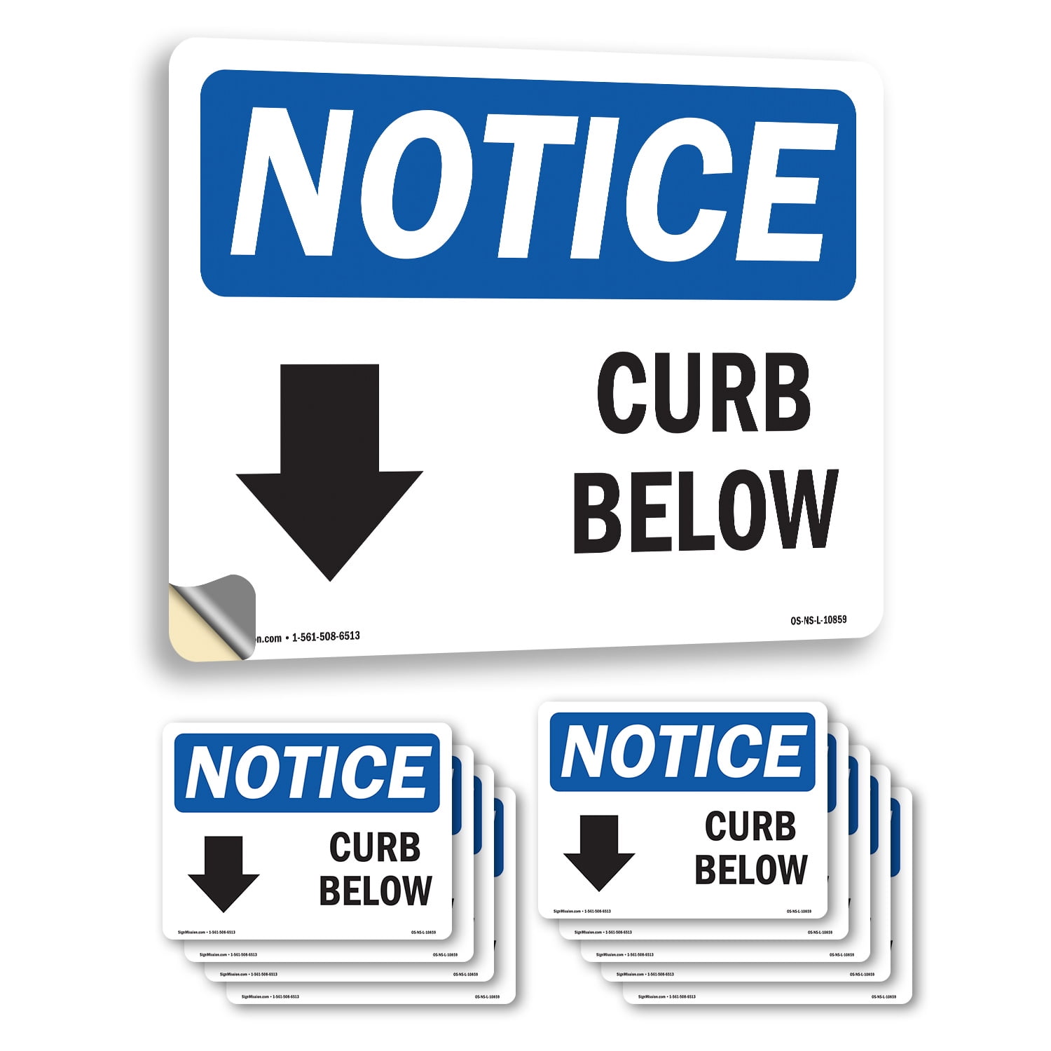 Curb Below [Down Arrow] With Symbol OSHA Notice Vinyl Decal Label 10 ...