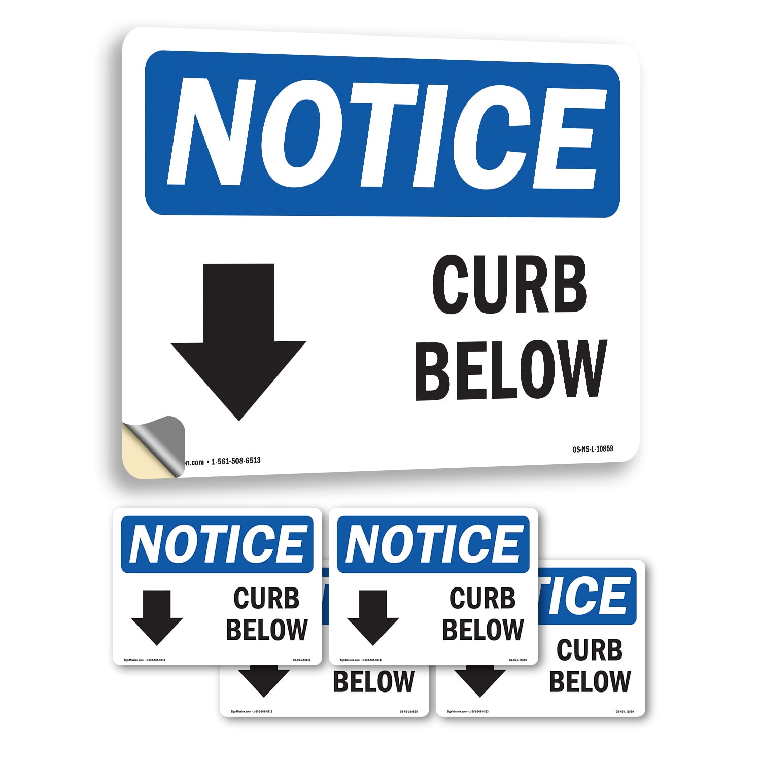 Curb Below [Down Arrow] With Symbol OSHA Notice Vinyl Decal Label 18 ...