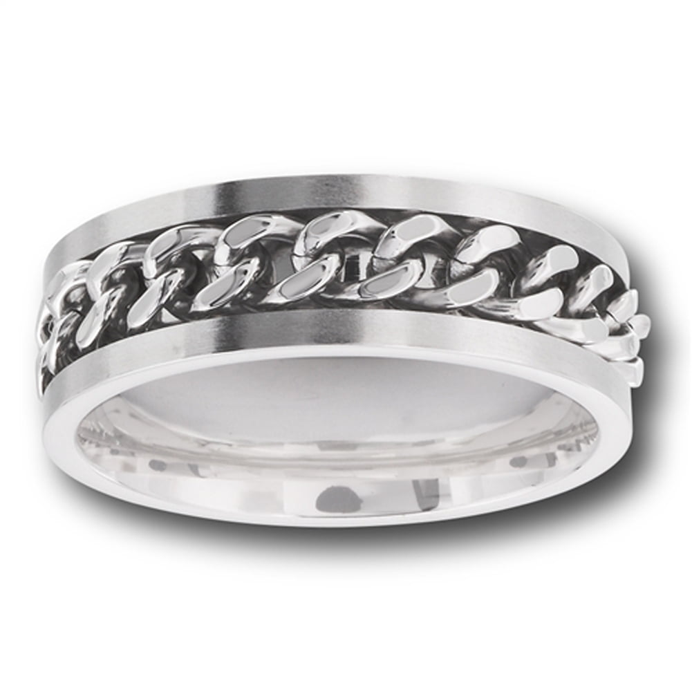 Curb Chain Link Modern Wide Wedding Ring Stainless Steel Band Gray ...