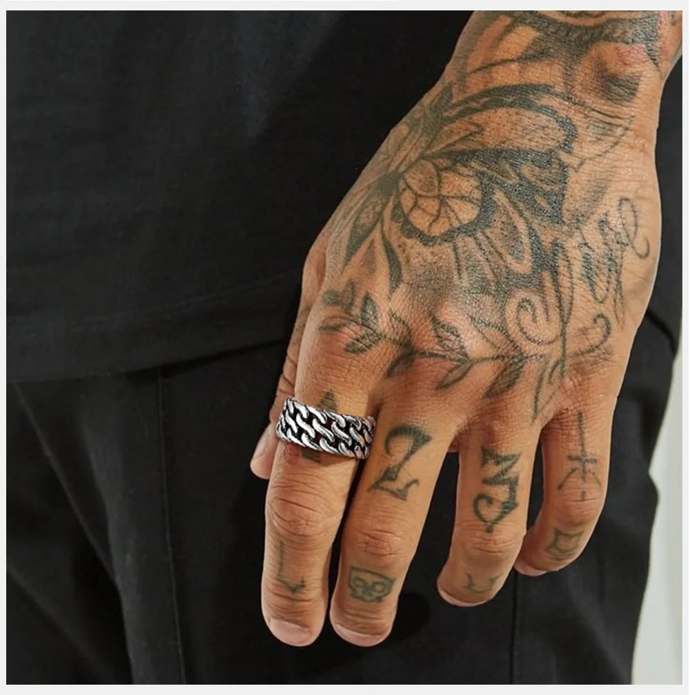 Curb Link Chain Ring, 14K White Gold Double Weaving Chain Rings, 10MM ...