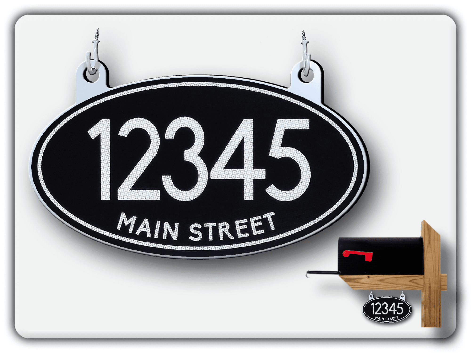 Curb-N-Sign 11 inch Black Reflective Oval Hanging Mailbox Address Sign ...