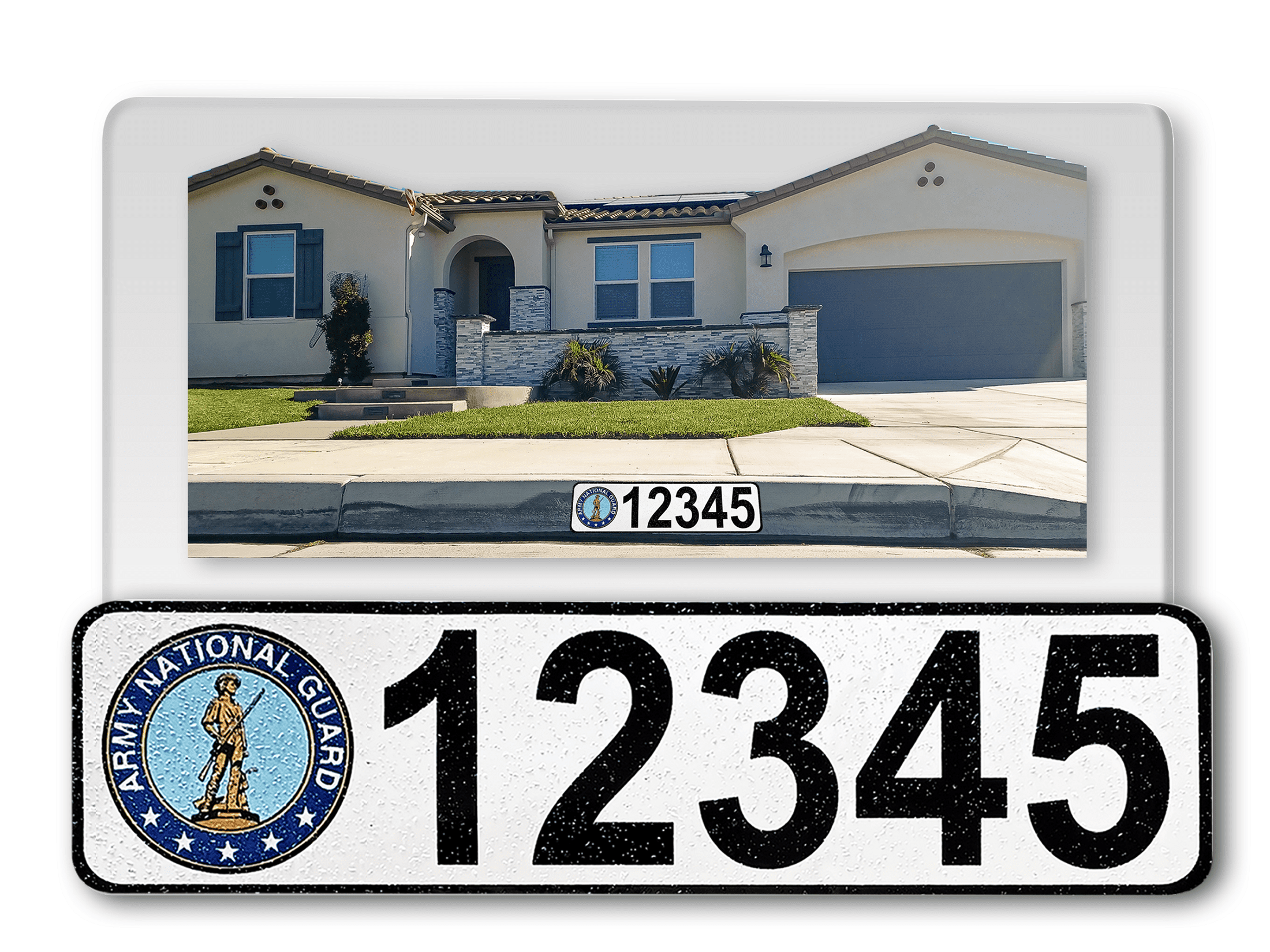 Curb-N-Sign® Customized Reflective Aluminum Curb Address Sticker Decal, Military Curb Wrap ...