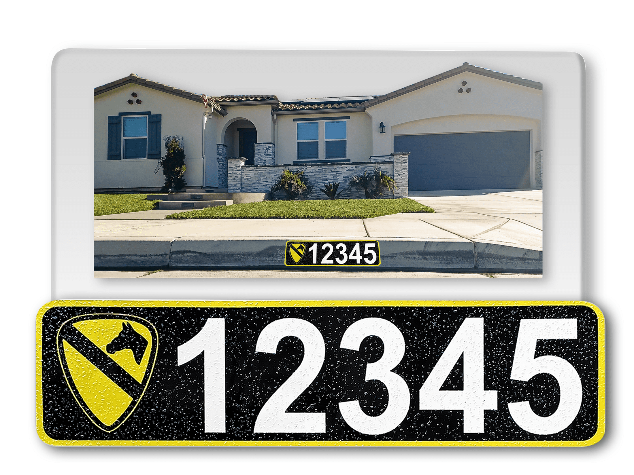 Curb-N-Sign® Customized Reflective Aluminum Curb Address Sticker Decal, Military Curb Wrap ...