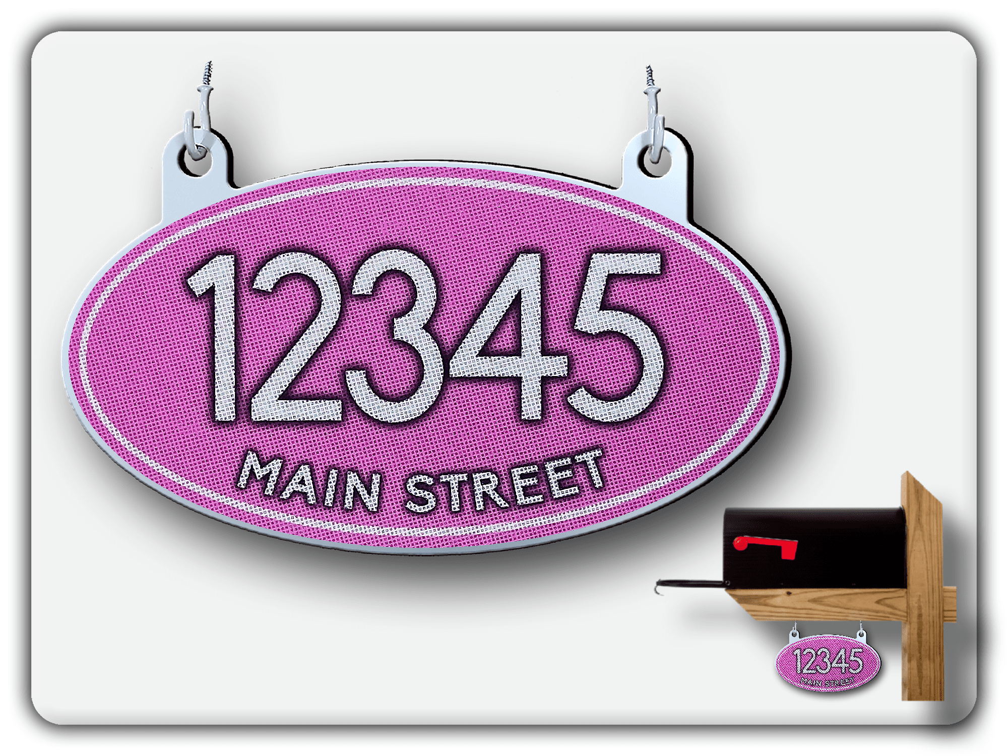Curb-N-Sign 11-inch Metal Oval Hanging Mailbox Address Plaque, Double ...