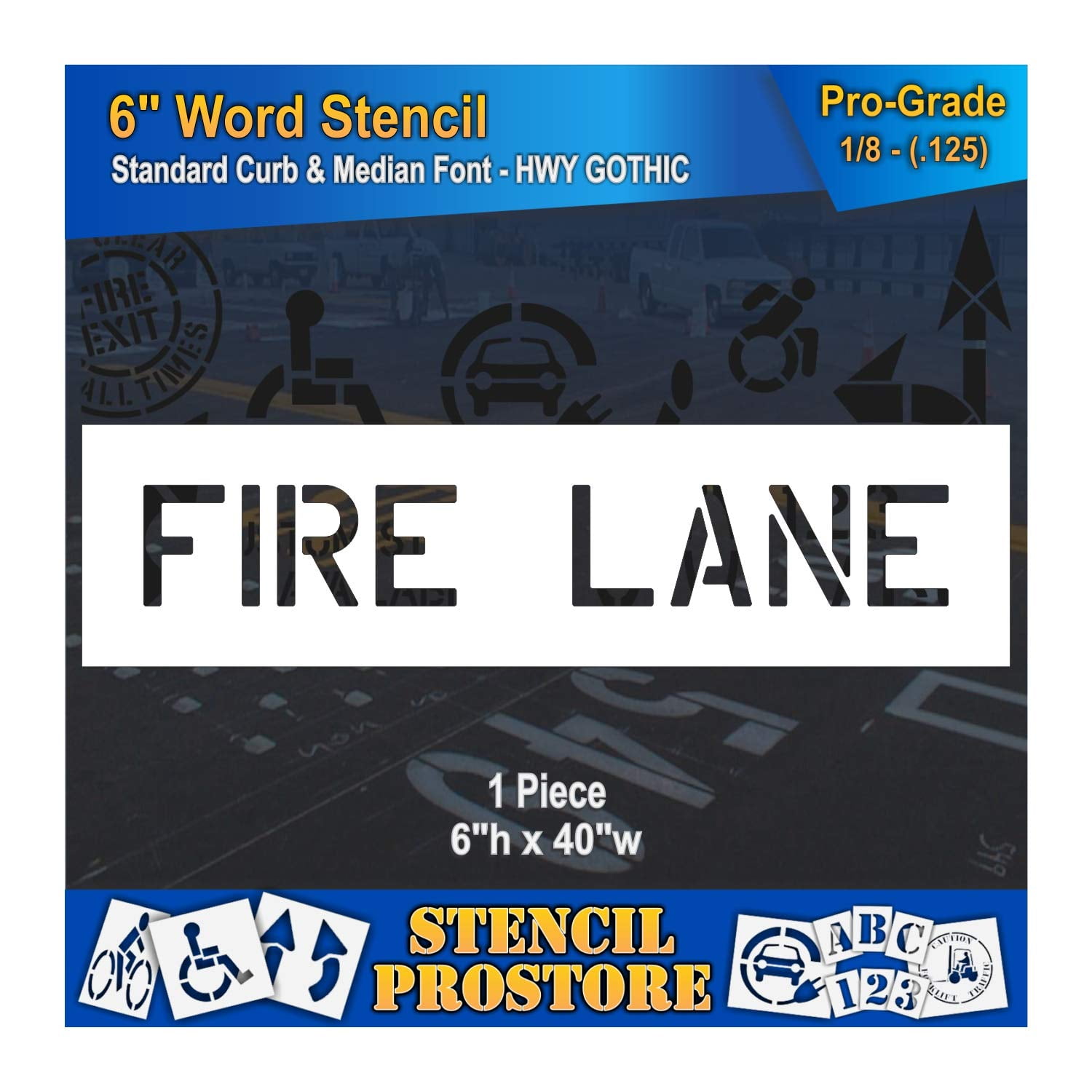 Curb and Median Stencils - 6 inch FIRE Lane Stencil - 6" x 40" x 1/8 ...