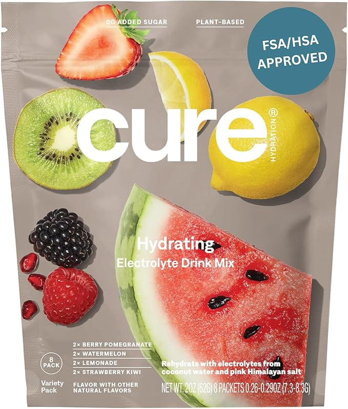 Cure Hydration Plant-Based Electrolyte Drink Mix No Added Sugar FSA and ...
