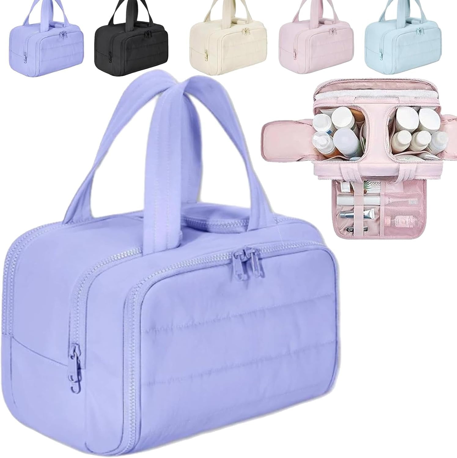 Cureaway Travel Cosmetic Bag, Large Capacity Wide-Open Travel Cosmetic ...