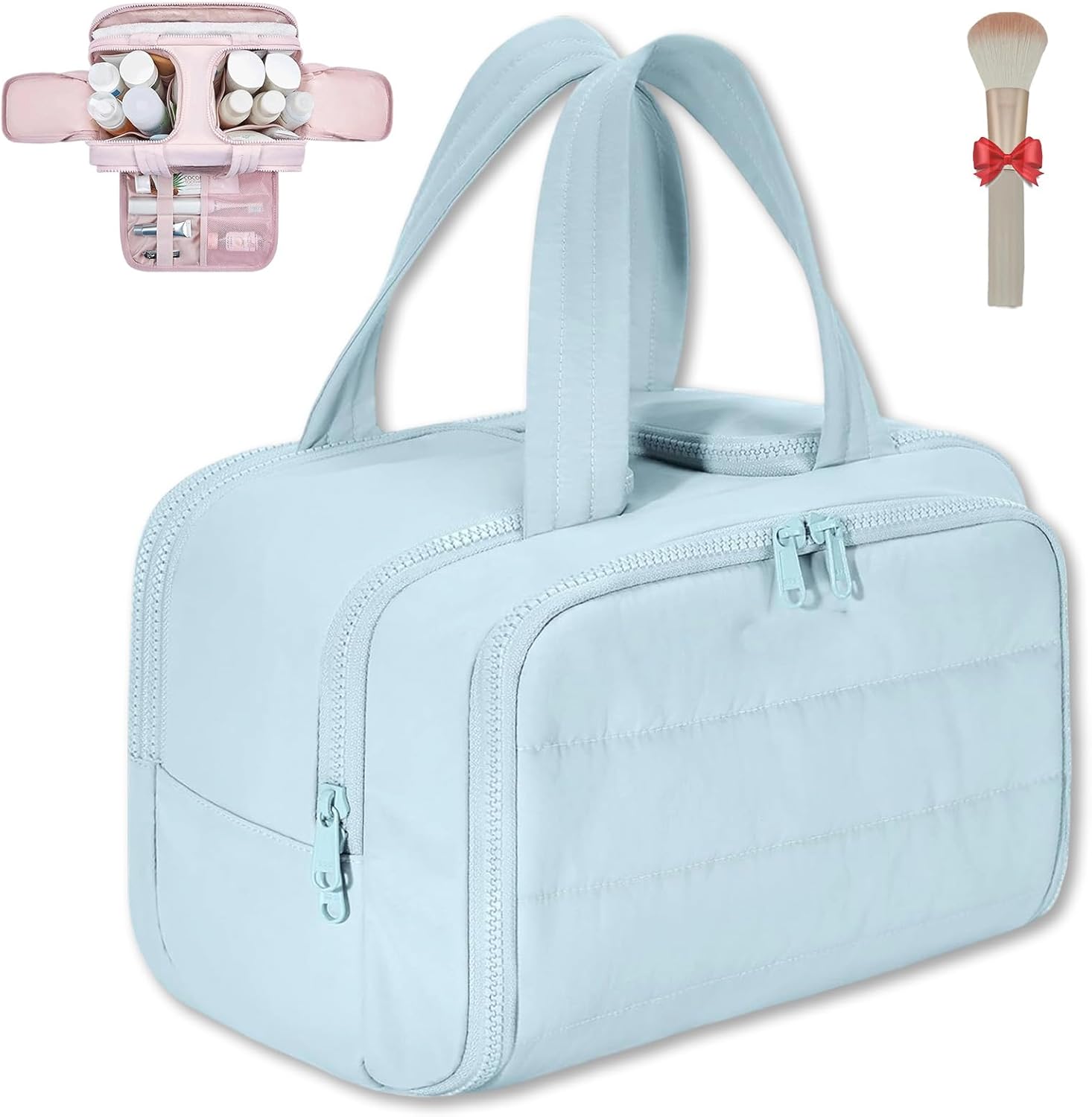 Cureaway Travel Cosmetic Bag, Large Capacity Wide-Open Travel Cosmetic ...