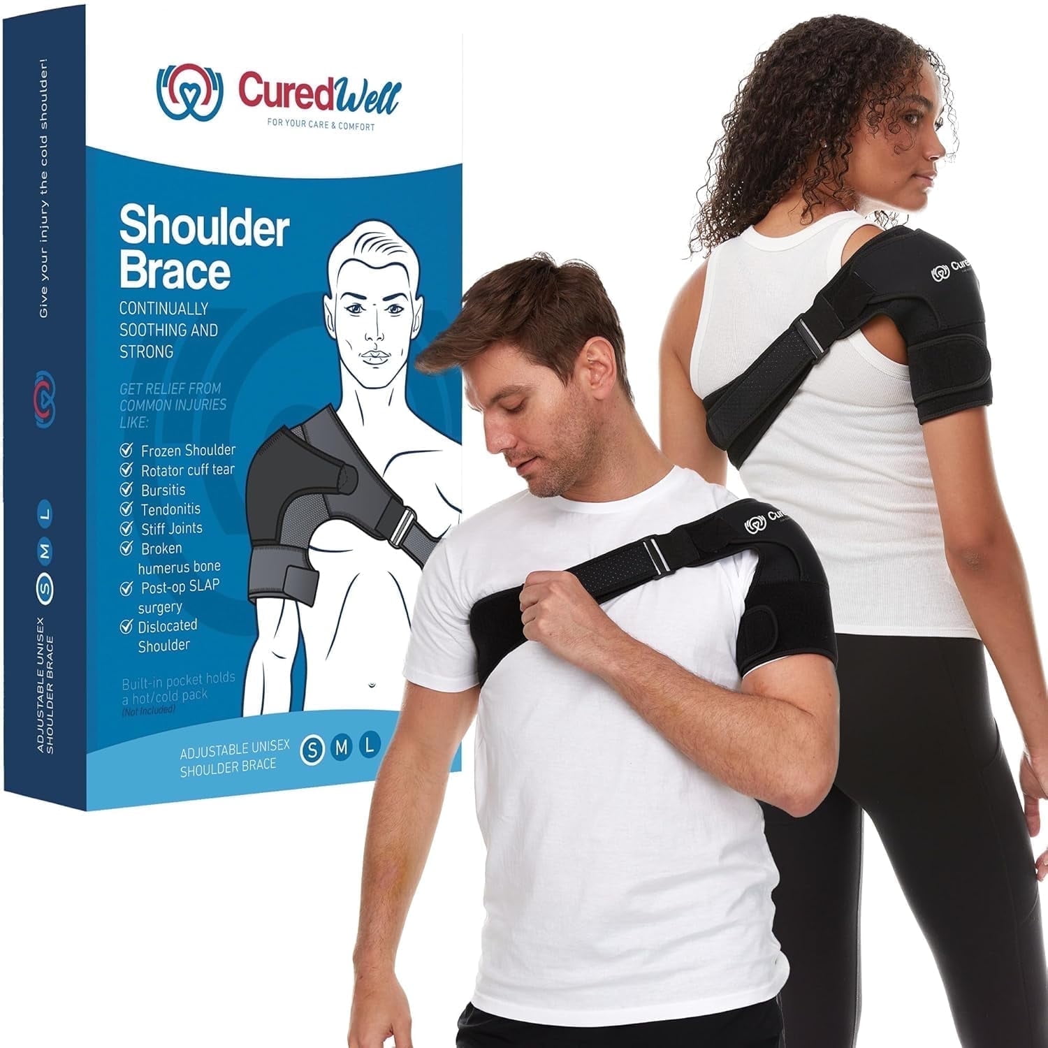 CuredWell Torn Rotator Cuff & Shoulder Brace Sling Compression Sleeve ...