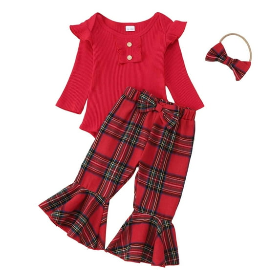 Curenmufel Christmas Dress Baby Girl Outfit 3Pcs Newborn Outfit Romper ...