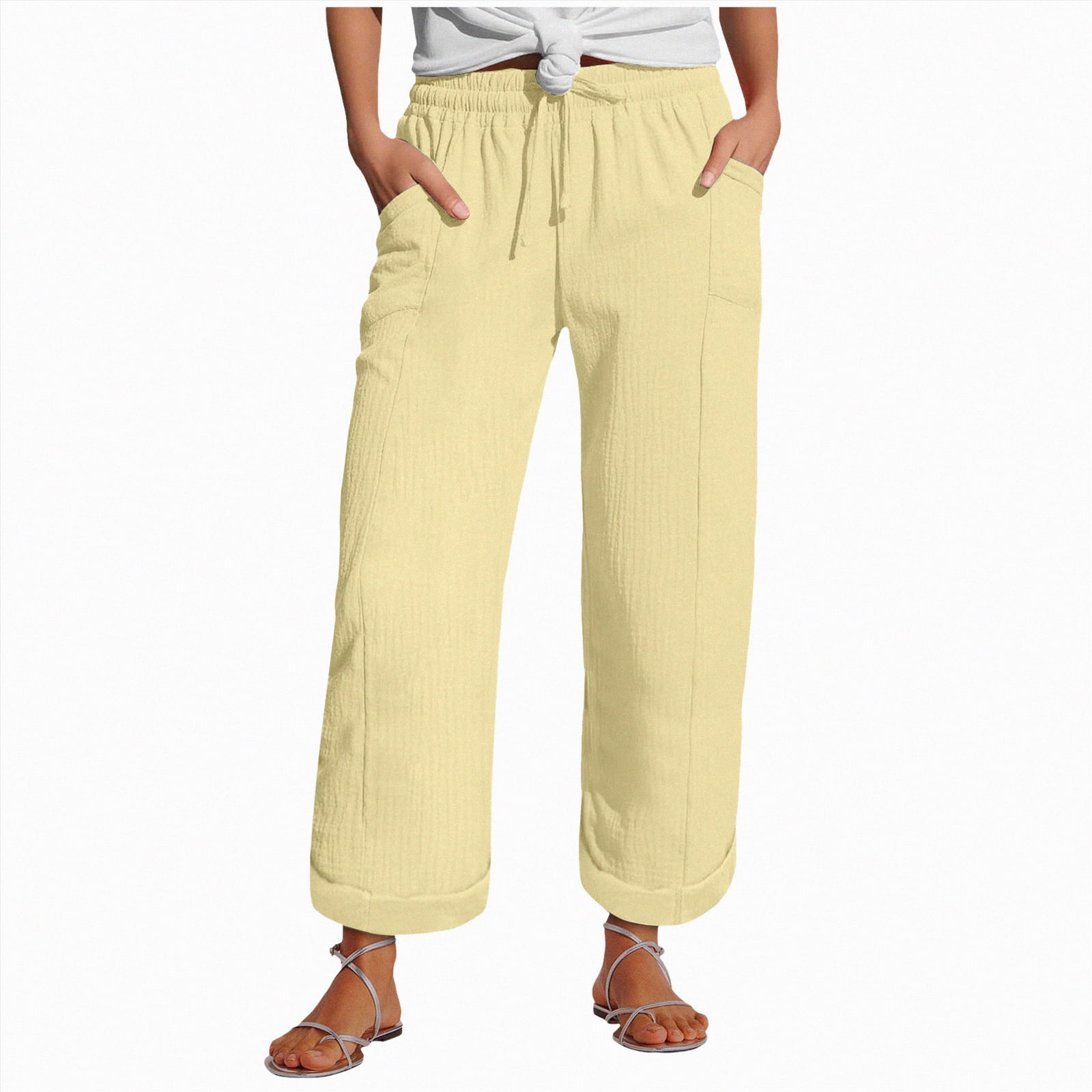 Curenmufel Ladies Linen Pants Womens Linen Wide Leg Pants Casual Loose ...