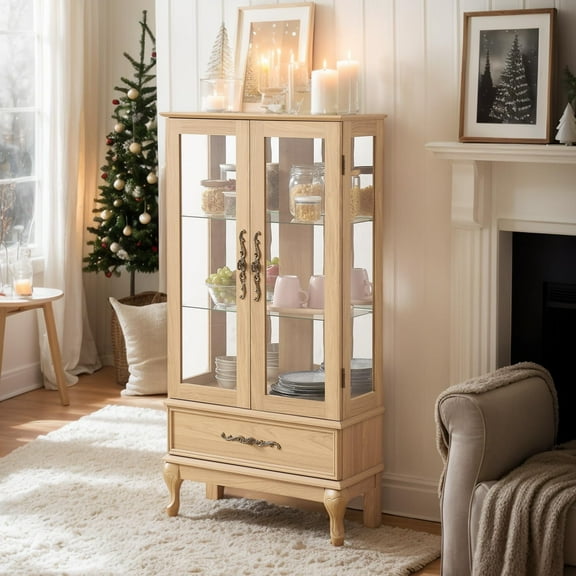 Cabinet 47" H Vintage Glass Display Cabinet with 3-Tier Adjustable ...