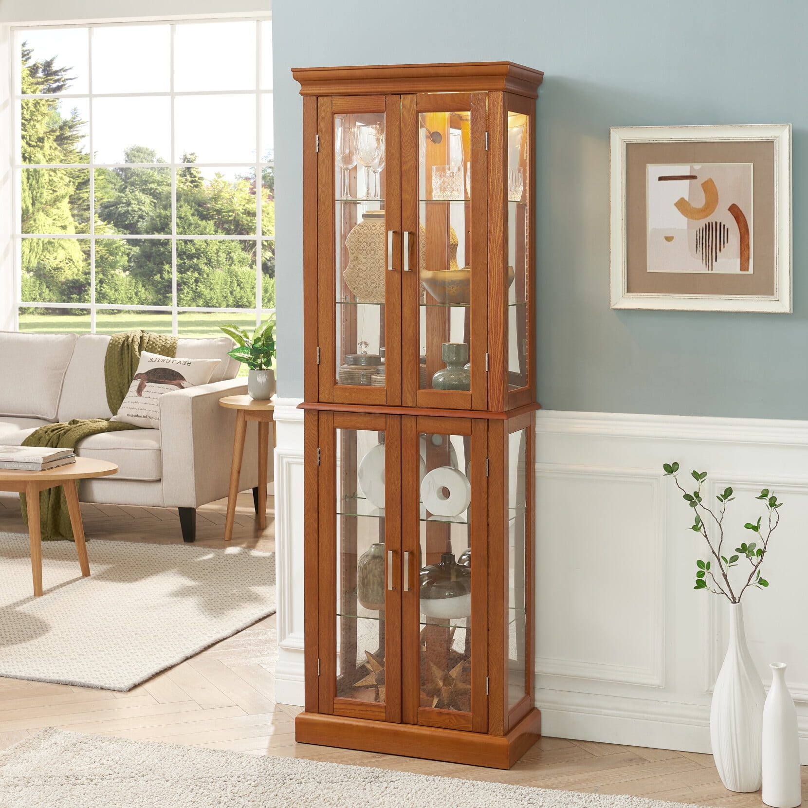 Curio Cabinet with Glass Doors, 6-Tier Glass Display Cabinet China ...