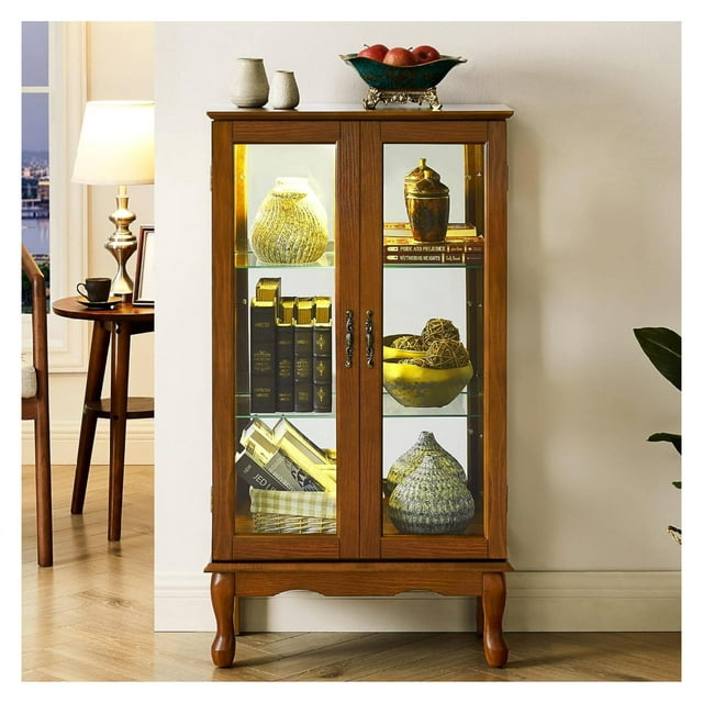 Curio Cabinet Lighted Curio Diapaly Cabinet Wooden Shelving Unit With