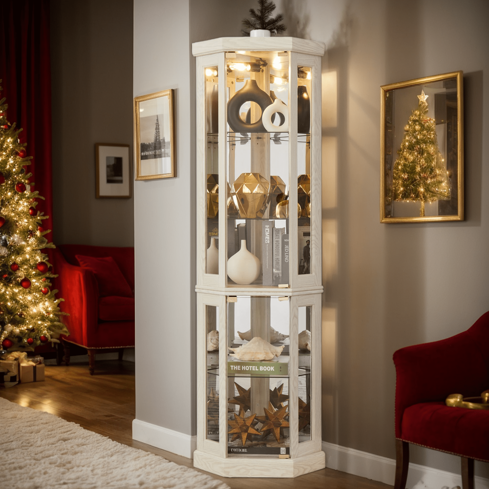 Curio Cabinet Lighted Glass Display Cabinet, Tempered Glass Door and ...