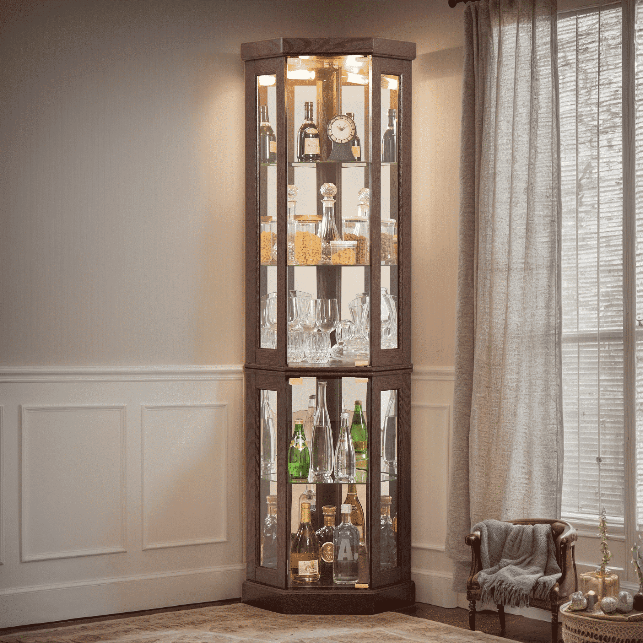 Curio Cabinet Lighted Glass Display Cabinet, Tempered Glass Door and ...