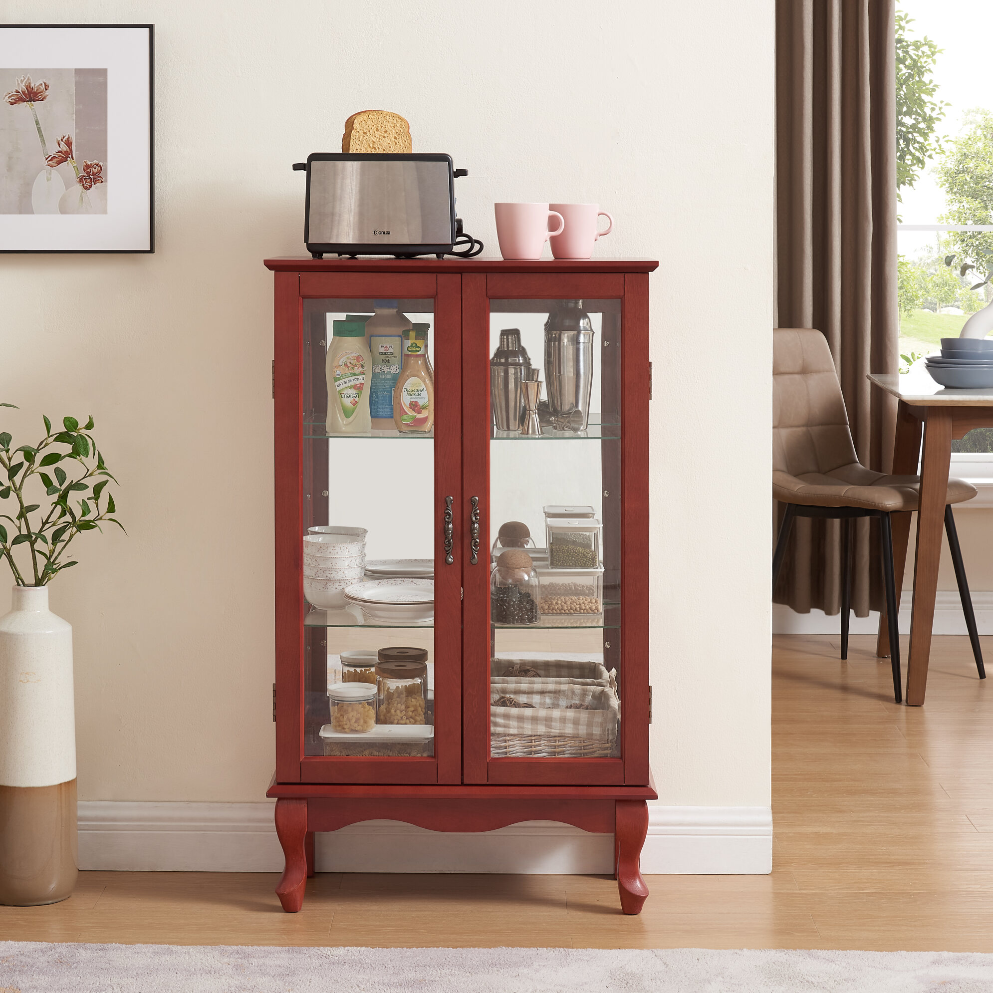 Curio Cabinet with Tempered Glass Doors, Lighted Curio Cabinet with ...