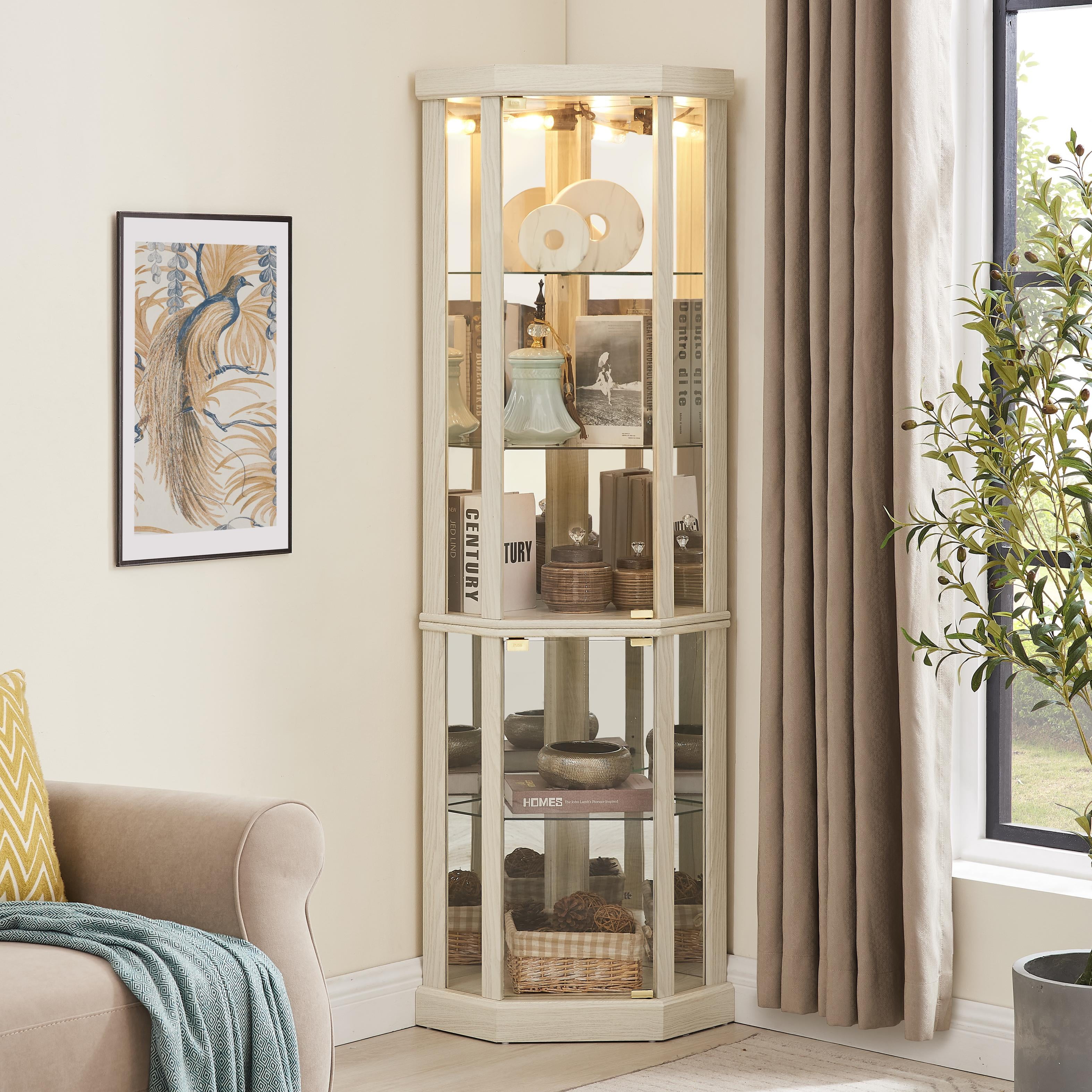Curio Cabinets, HSUNNS 70-inch Corner Glass Display Cabinet with ...