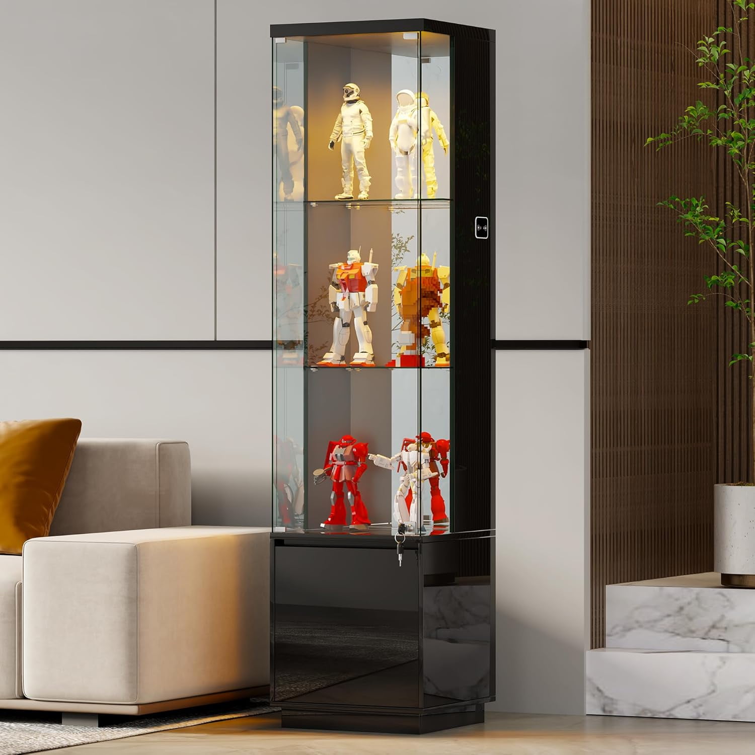 Curio Display Cabinet,3-Tier Lockable Corner Glass Cabinet with ...