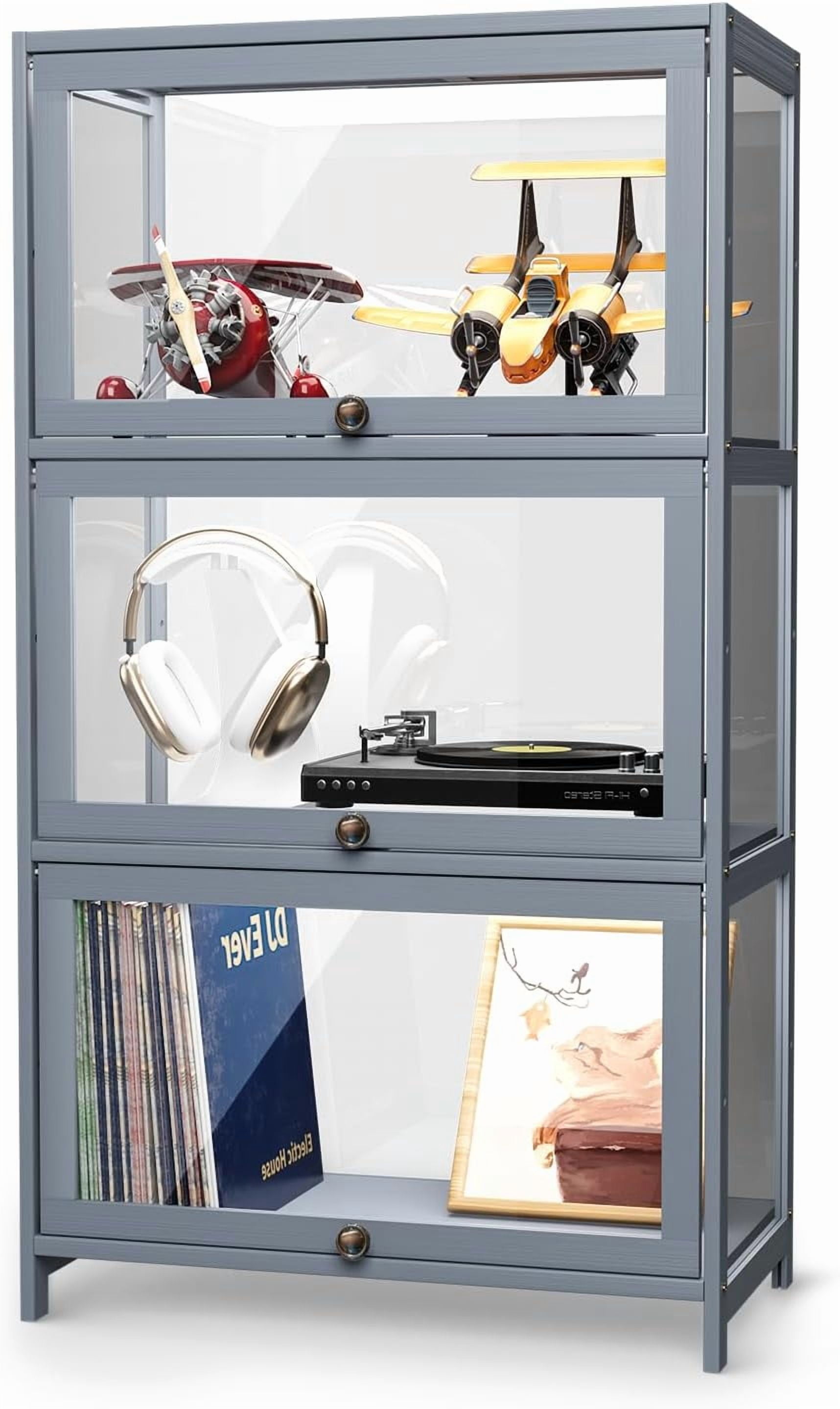 Curio Display Cabinet, 3 Tier Storage Shelves with Acrylic Glass Door ...