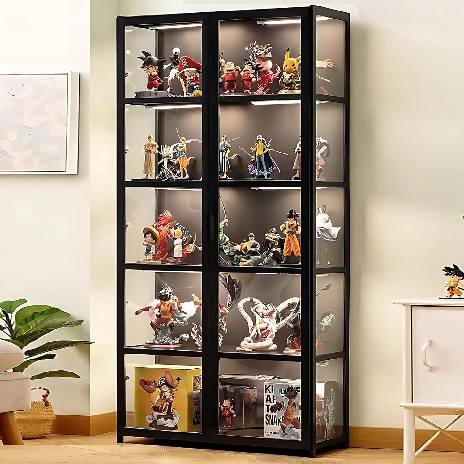 Curio Display Cabinet, 5-Tier Storage Shelves with Acrylic Glass Door ...