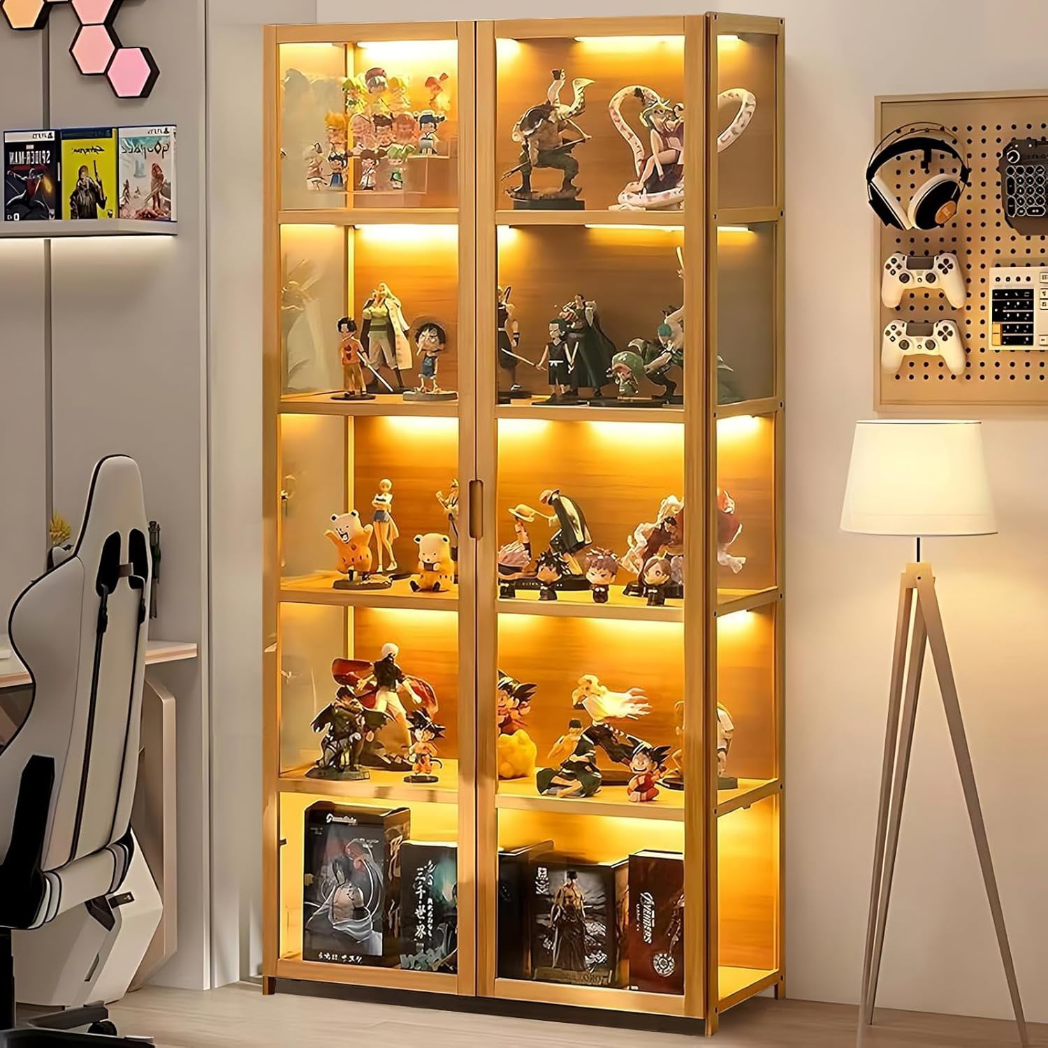 Curio Display Cabinet, 5-Tier Storage Shelves with Acrylic Glass Door ...