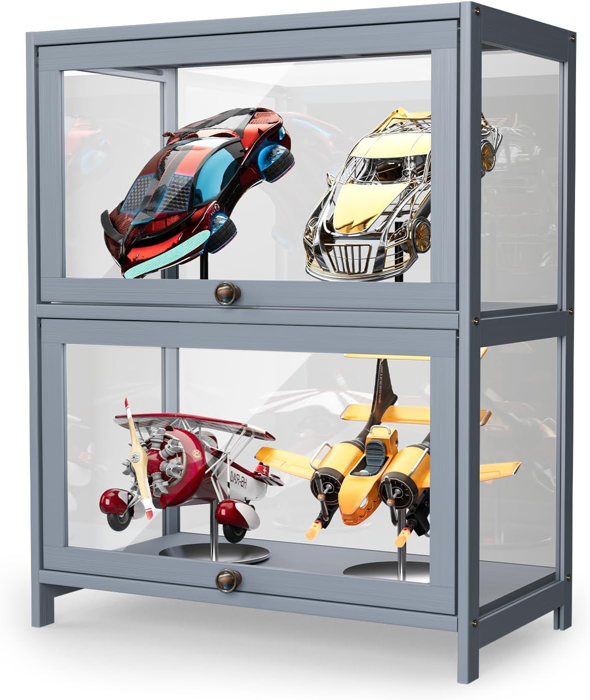 Curio Display Cabinet with Acrylic Doors, 2-Tier Clear Display Case 29 ...