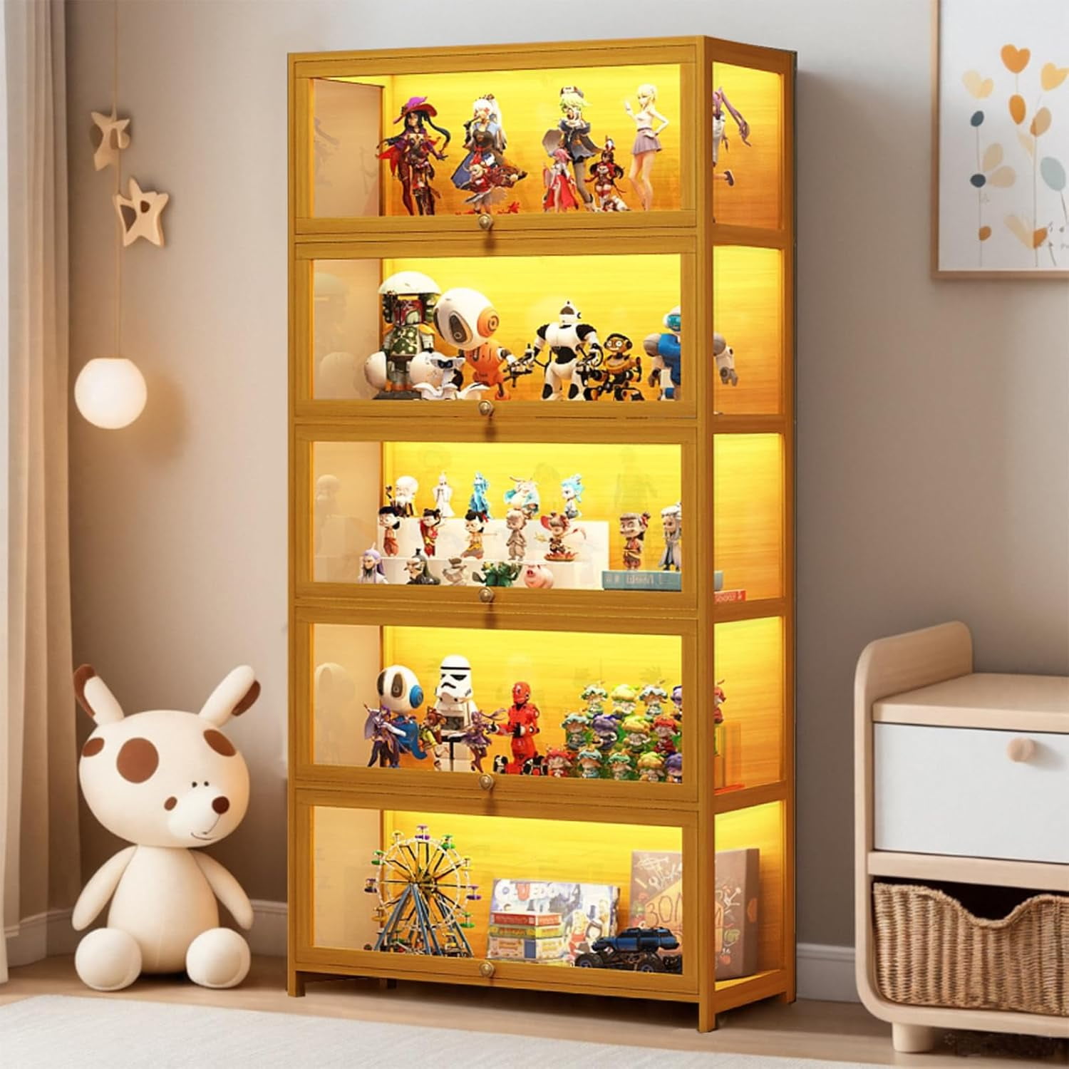 Curio Display Cabinet with Acrylic Glass Door, 5-Tier Display Case ...