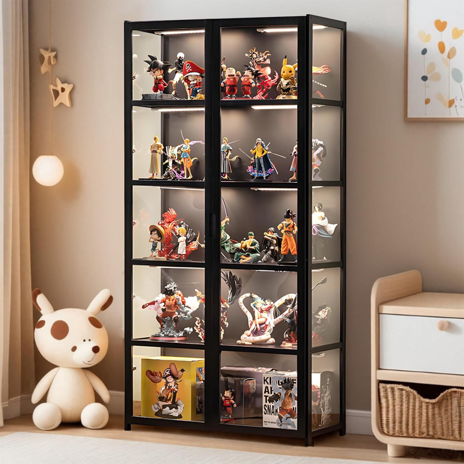 Curio Display Cabinet with Acrylic Glass Door, 5-Tier Display Case ...