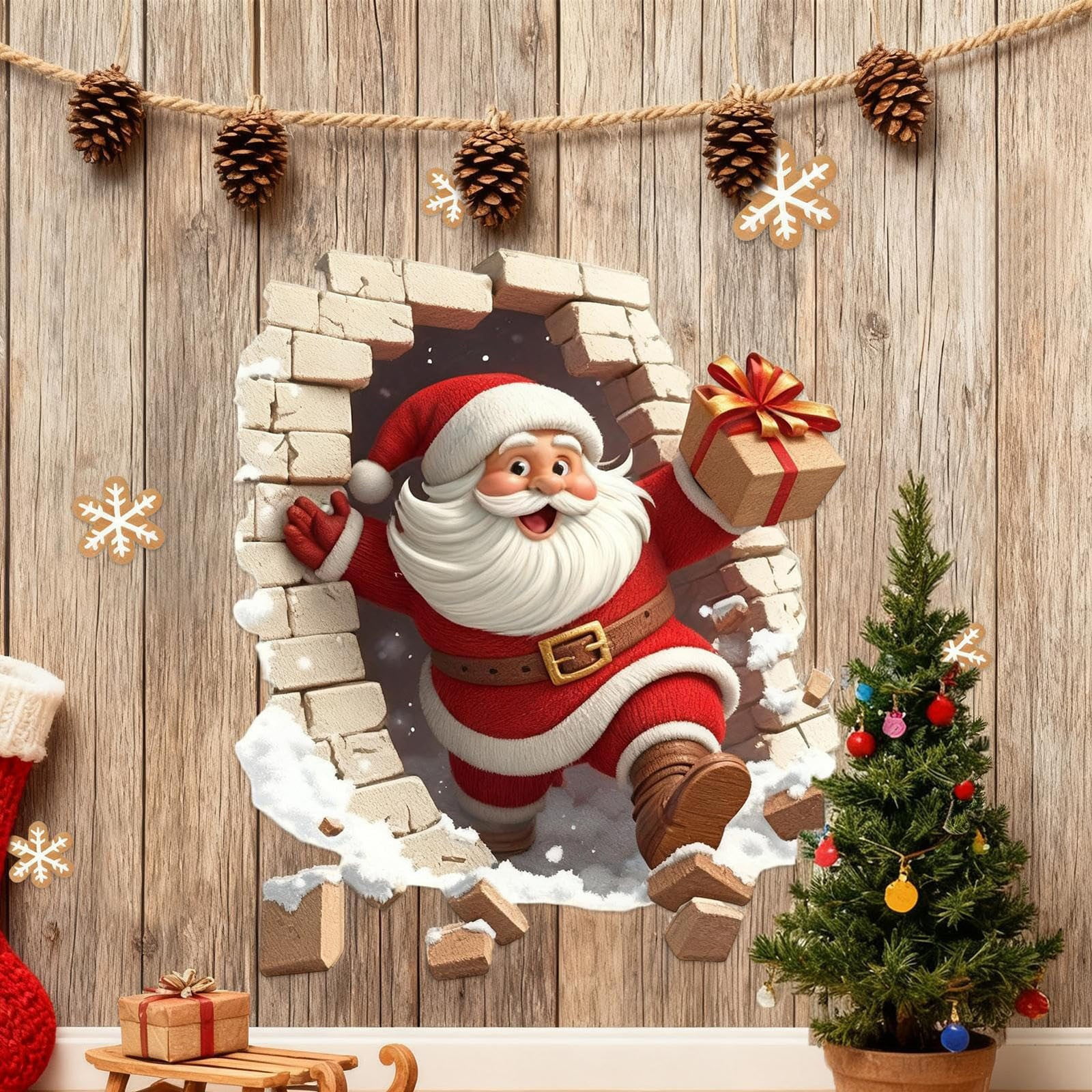 CurioCo 3D Santa Wall Stickers Christmas Decorations Peel and Stick PVC ...