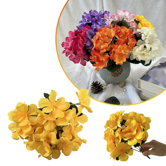 CurioCo Artificial Flowers Geranium Bouquet Red Fake Plants Realistic ...