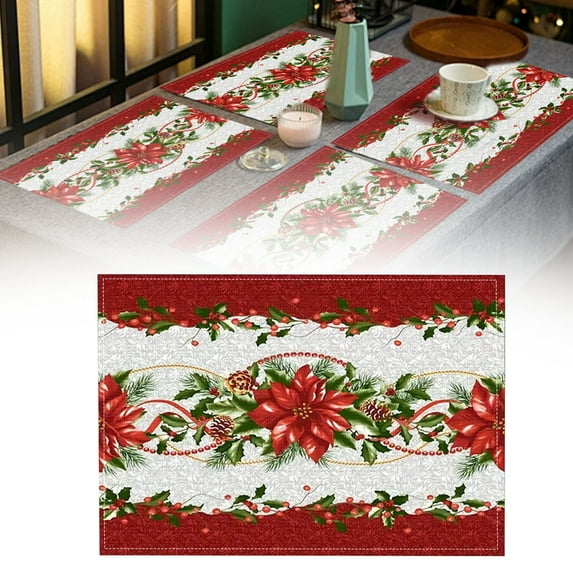 CurioCo Christmas Placemats - Festive Holiday Table Mats with Snowflake ...