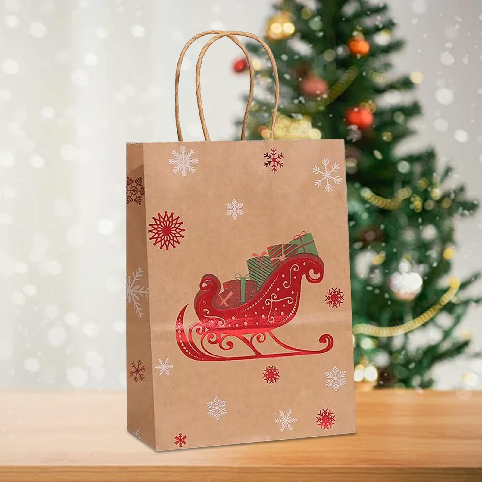 CurioCo Kraft Paper Gift Bags with Handles - Printed Reusable Small ...